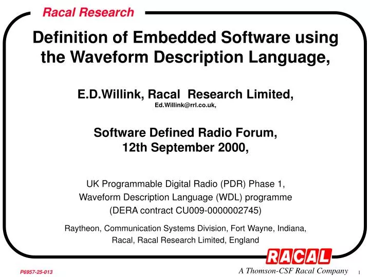 PPT - Definition of Embedded Software using the Waveform Description ...