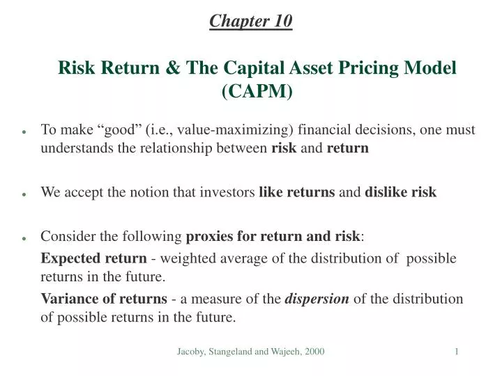 PPT - Risk Return & The Capital Asset Pricing Model (CAPM) PowerPoint ...