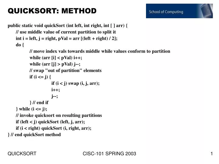 PPT - QUICKSORT: METHOD PowerPoint Presentation, free download - ID:6952736
