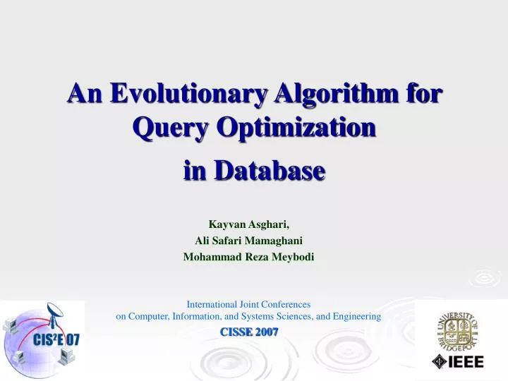 Ppt An Evolutionary Algorithm For Query Optimization In Database 8532