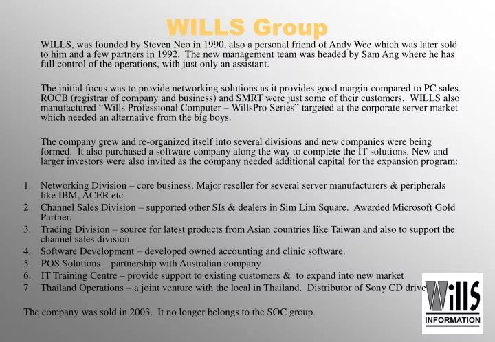 PPT - WILLS Group PowerPoint Presentation, free download - ID:6983254