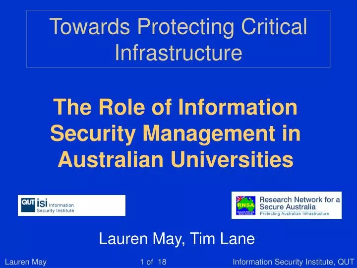 PPT - Towards Protecting Critical Infrastructure PowerPoint ...