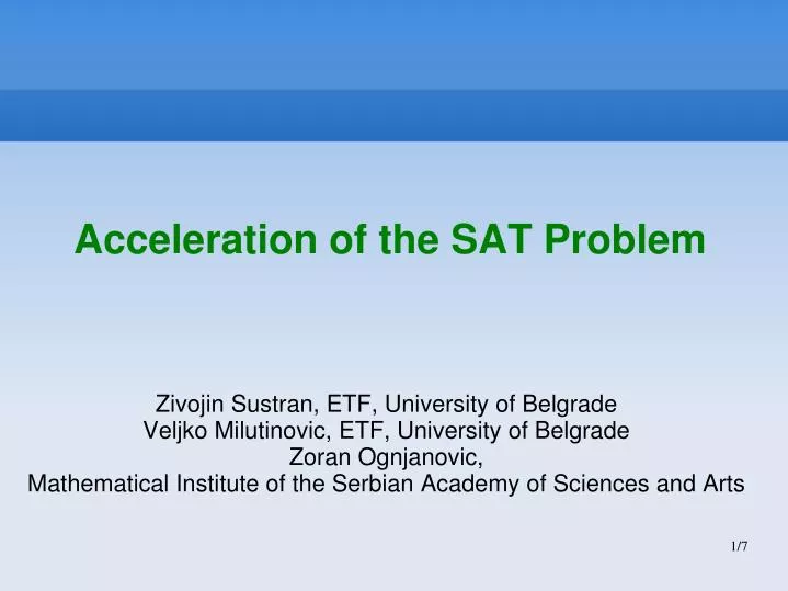 PPT - Acceleration of the SAT Problem PowerPoint Presentation, free ...