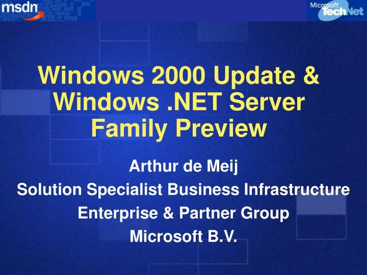 PPT - Windows 2000 Update & Windows .NET Server Family Preview ...