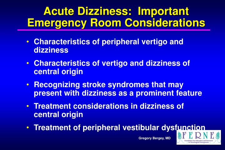 PPT - Acute Dizziness and Vertigo: Diagnosis, Assessment and Management ...