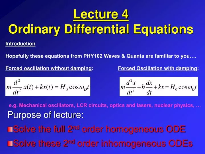 PPT - Lecture 4 Ordinary Differential Equations PowerPoint Presentation - ID:7010788