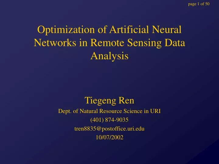 Ppt Optimization Of Artificial Neural Networks In Remote Sensing Data Analysis Powerpoint