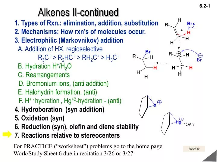 PPT - Alkenes II-continued 1. Types of Rxn.: elimination, addition ...