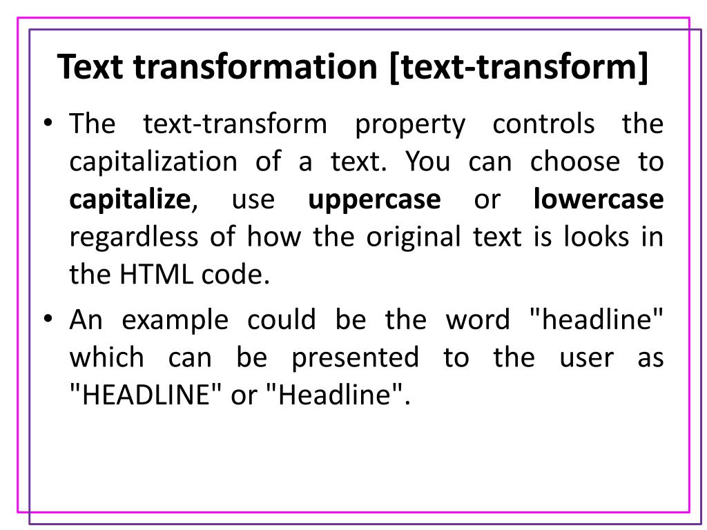Ppt Introduction To Css Chapter No 02 Css Text” Powerpoint Presentation Id7024052