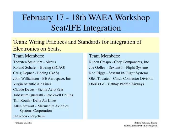PPT - February 17 - 18th WAEA Workshop Seat/IFE Integration PowerPoint ...