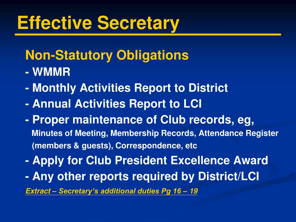 PPT - DUTIES & RESPONSIBILITIES OF CLUB SECRETARIES PowerPoint ...