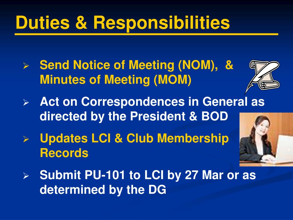 PPT - DUTIES & RESPONSIBILITIES OF CLUB SECRETARIES PowerPoint ...