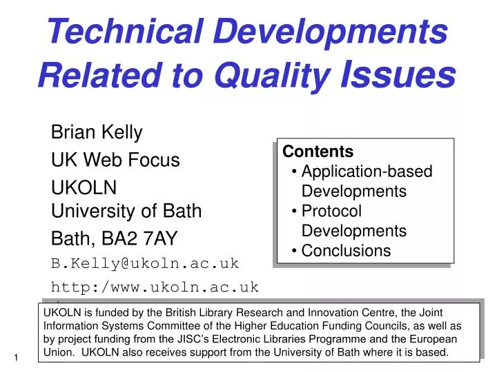 PPT - Technical Developments Related to Quality Issues PowerPoint ...