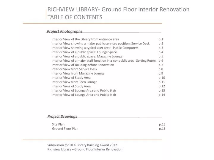 PPT - RICHVIEW LIBRARY- Ground Floor Interior Renovation TABLE OF ...