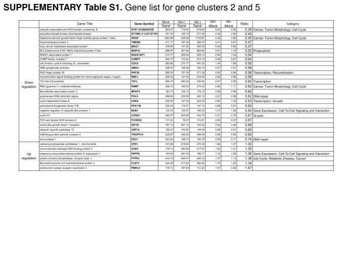 PPT - SUPPLEMENTARY Table S1. Gene list for gene clusters 2 and 5 ...
