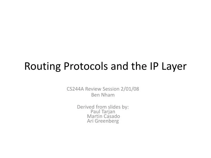 PPT - Routing Protocols and the IP Layer PowerPoint Presentation, free ...