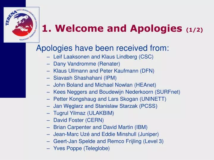 PPT - 1. Welcome and Apologies (1/2) PowerPoint Presentation, free ...
