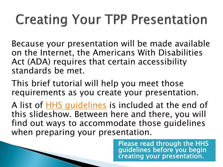 PPT - Creating Your TPP Presentation PowerPoint Presentation, free ...