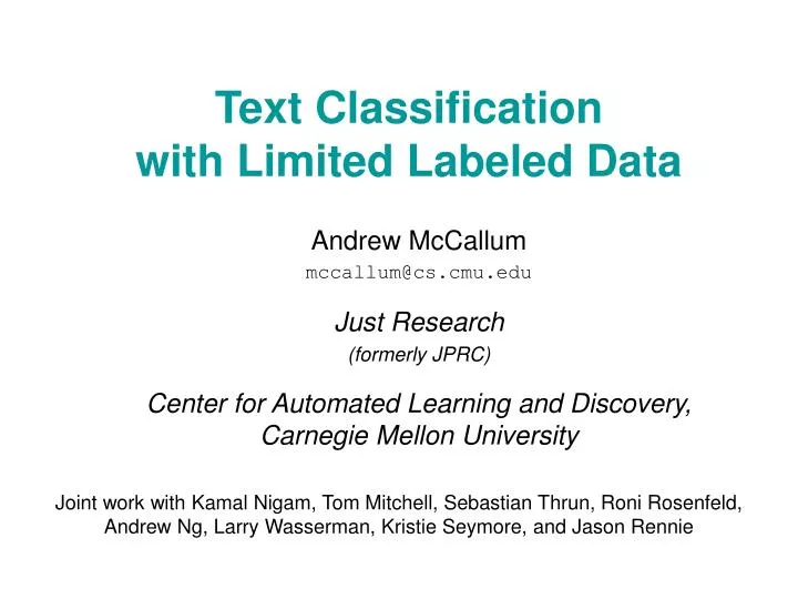 PPT - Text Classification with Limited Labeled Data PowerPoint ...