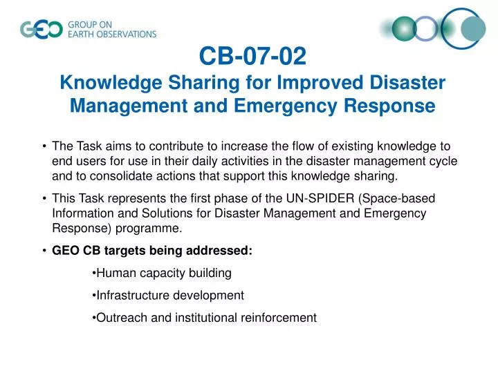 PPT - CB-07-02 Knowledge Sharing for Improved Disaster Management and ...