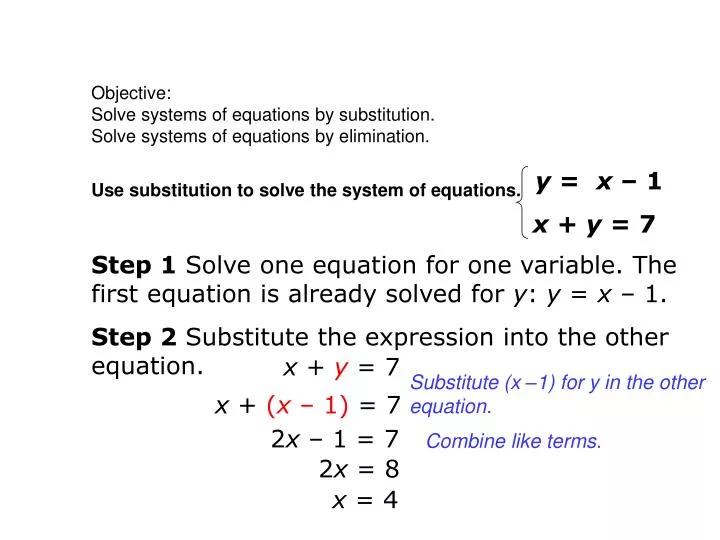 PPT - Objective: Solve systems of equations by substitution. PowerPoint ... PPT - Objective: Solve systems of equations by substitution. PowerPoint ...
