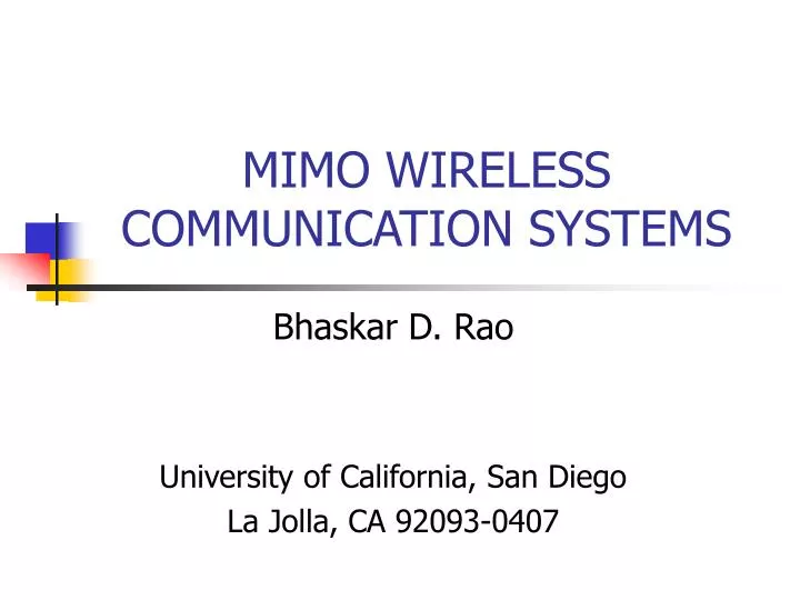 PPT - MIMO WIRELESS COMMUNICATION SYSTEMS PowerPoint Presentation, free ...