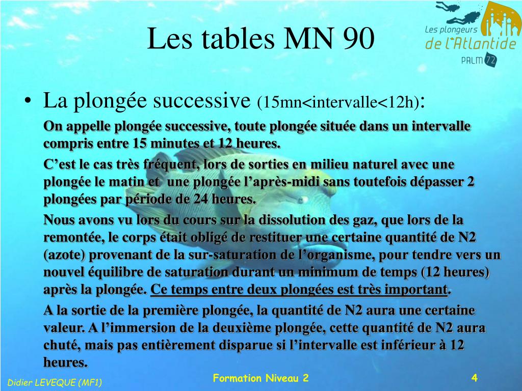 PPT - Utilisation des tables de plongée MN 90 plongeur N2 PowerPoint ...
