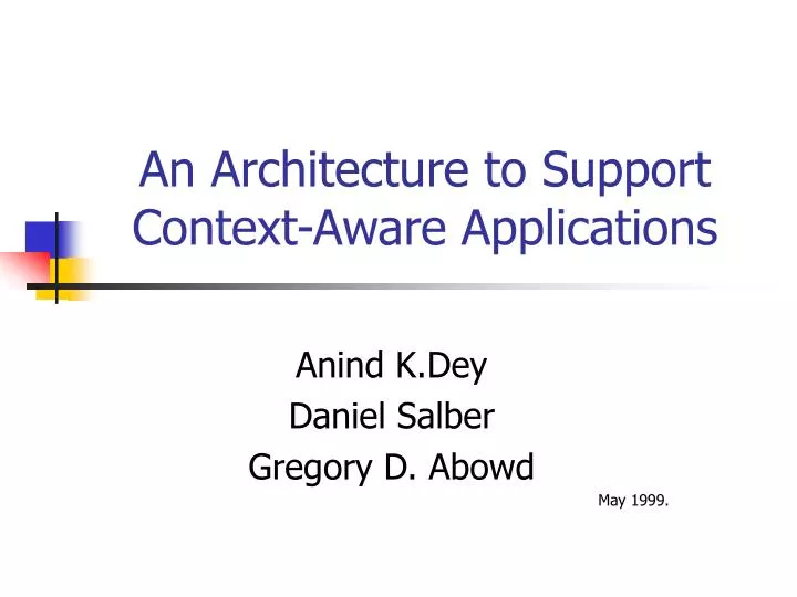 Ppt An Architecture To Support Context Aware Applications Powerpoint