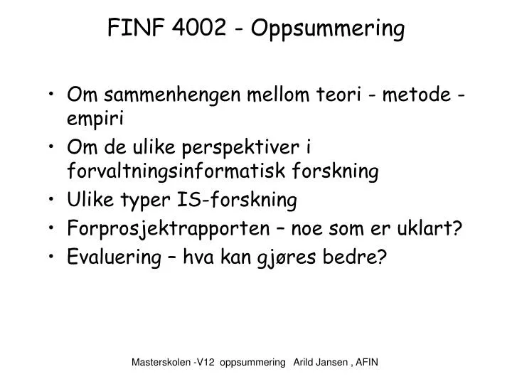 PPT - FINF 4002 - Oppsummering PowerPoint Presentation, free download ...