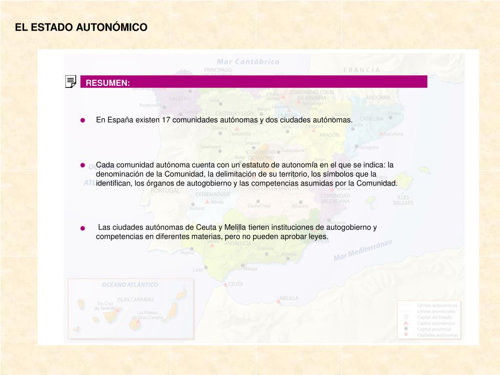 PPT - EL ESTADO AUTONÓMICO ESPAÑOL (derivado de la Constitución de 1978 ...