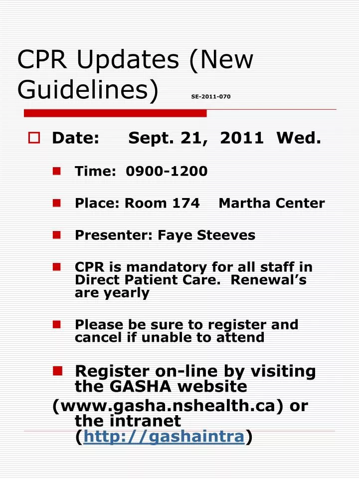PPT - CPR Updates (New Guidelines) SE-2011-070 PowerPoint Presentation ...