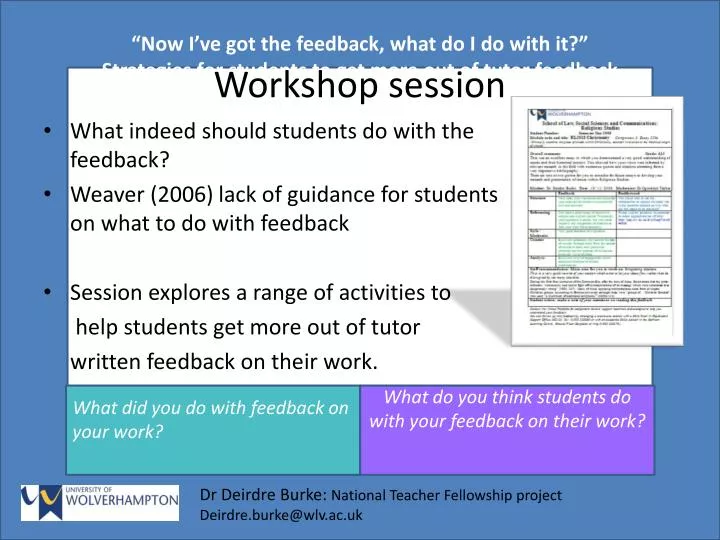 PPT - Workshop session PowerPoint Presentation, free download - ID:7067288