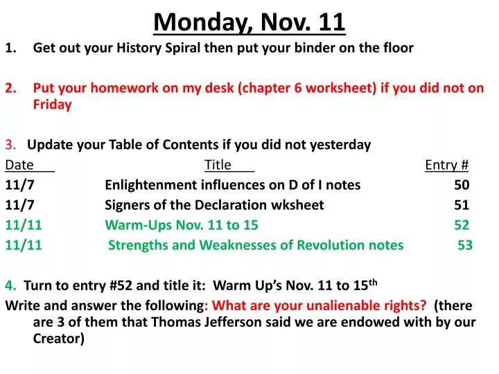 PPT - Monday , Nov. 11 PowerPoint Presentation, free download - ID:7067831