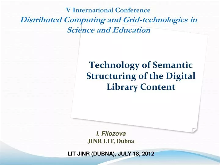 PPT - Technology of Semantic Structuring of the Digital Library Content ...