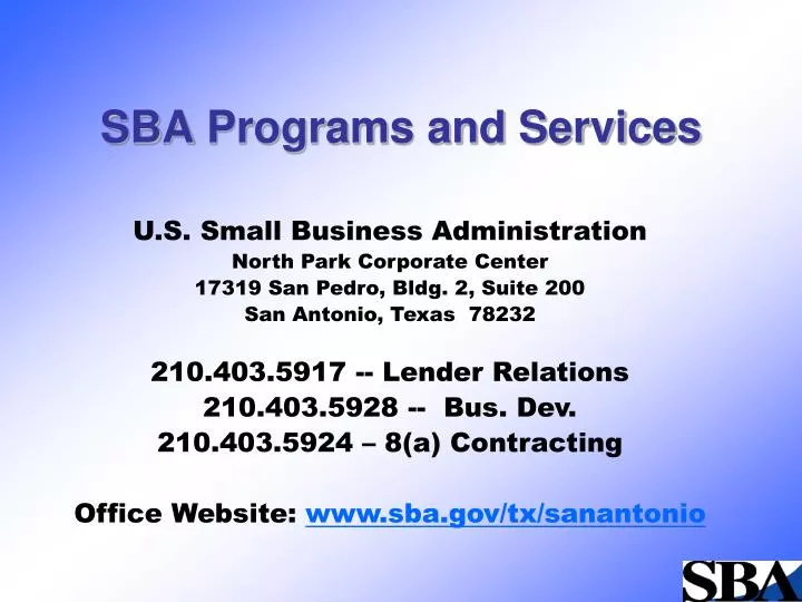 PPT - SBA Programs and Services PowerPoint Presentation, free download ...