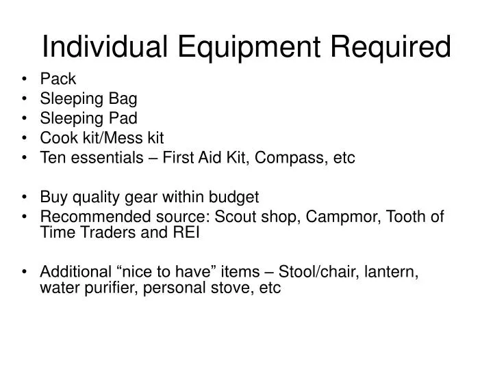 PPT - Individual Equipment Required PowerPoint Presentation, free ...
