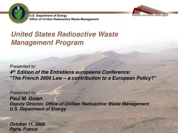 PPT - United States Radioactive Waste Management Program PowerPoint ...