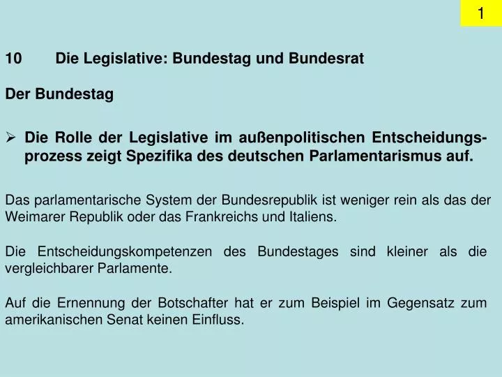PPT - 10 Die Legislative: Bundestag und Bundesrat PowerPoint ...