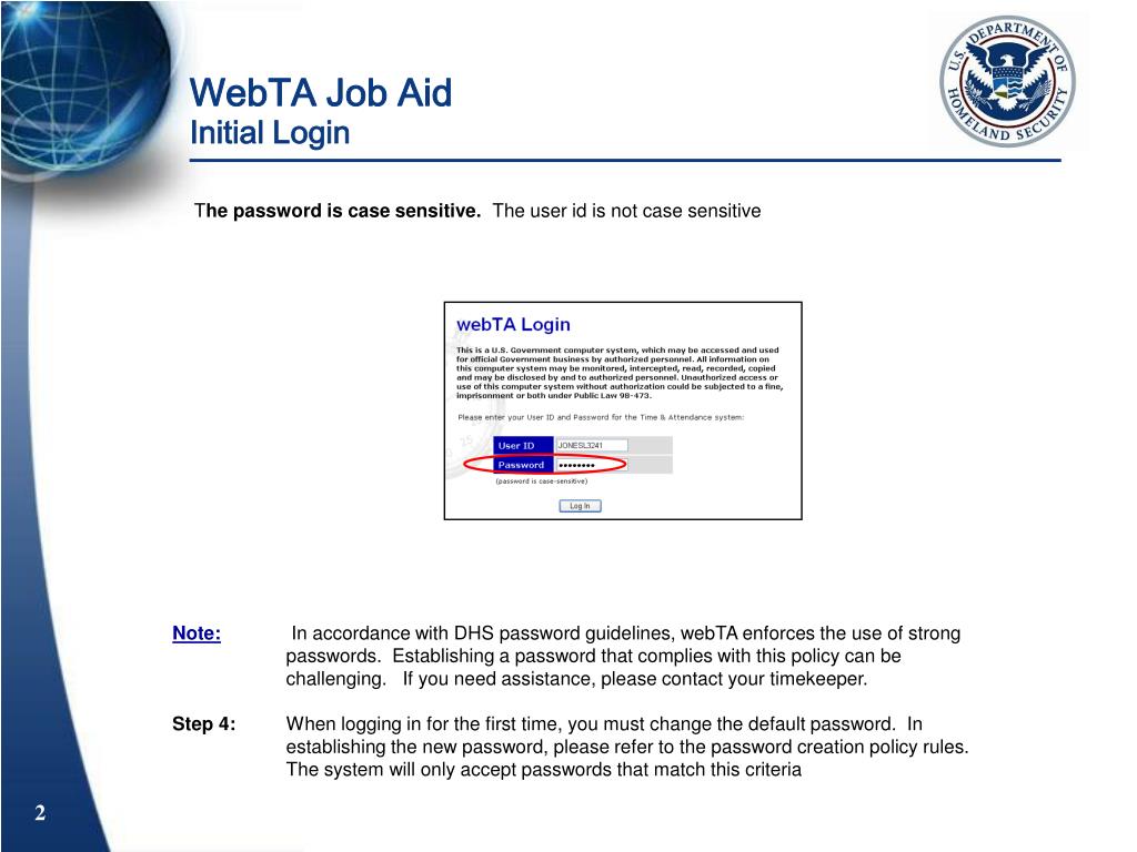 PPT - WebTA Job Aid I nitial Login PowerPoint Presentation, free ...