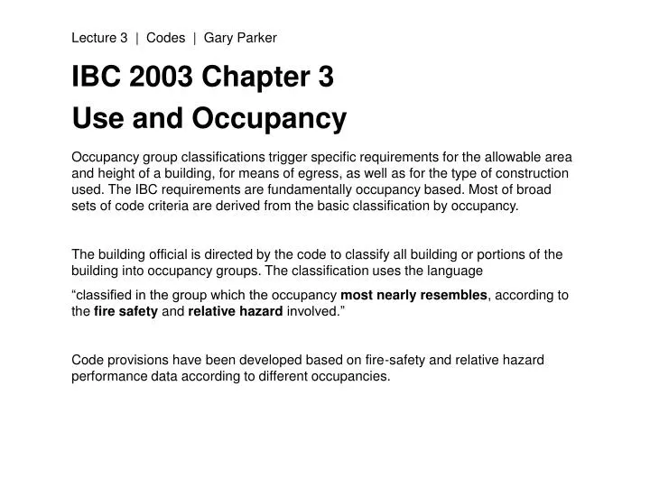 PPT - IBC 2003 Chapter 3 Use and Occupancy PowerPoint Presentation ...