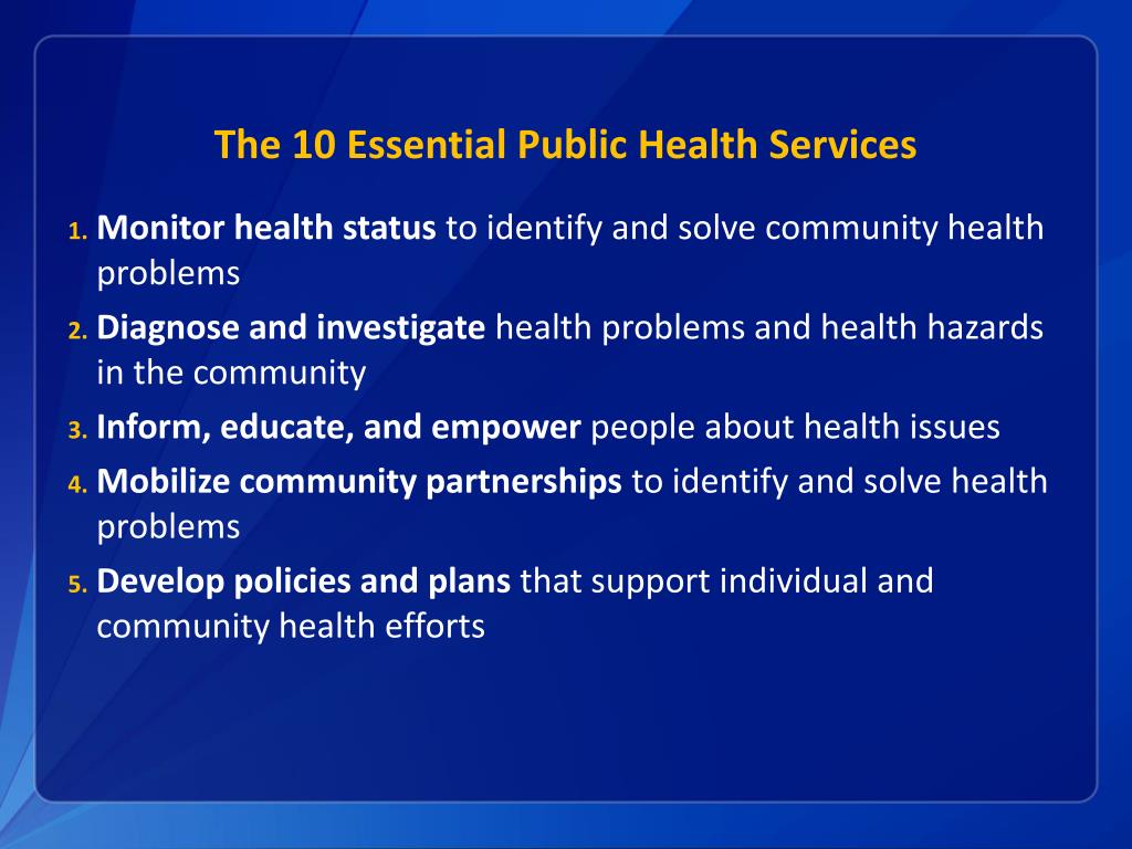 PPT - The 10 Essential Public Health Services An Overview PowerPoint ... PPT - The 10 Essential Public Health Services An Overview PowerPoint ...