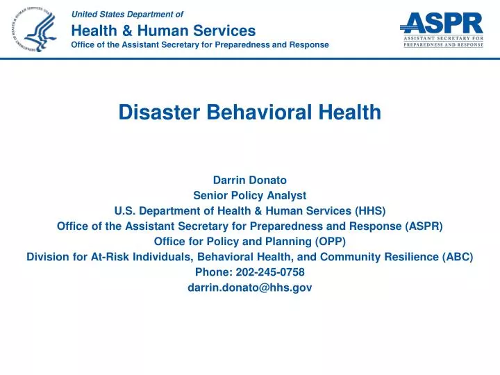 PPT - Disaster Behavioral Health PowerPoint Presentation, free download ...