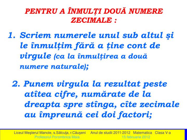 PPT - Înmulţirea numerelor zecimale PowerPoint Presentation - ID:7094526