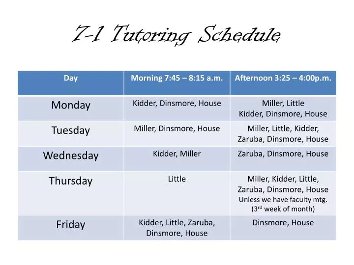 PPT - 7-1 Tutoring Schedule PowerPoint Presentation, free download - ID ...