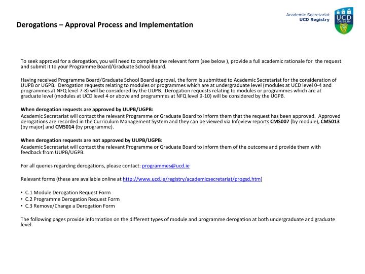 PPT - For further support in identifying and requesting a derogation ...