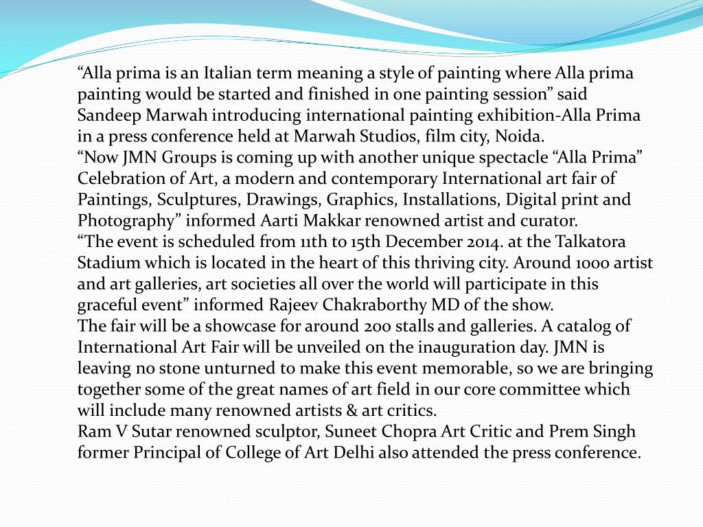 PPT - Alla Prima- From 11th November in Delhi PowerPoint Presentation ...