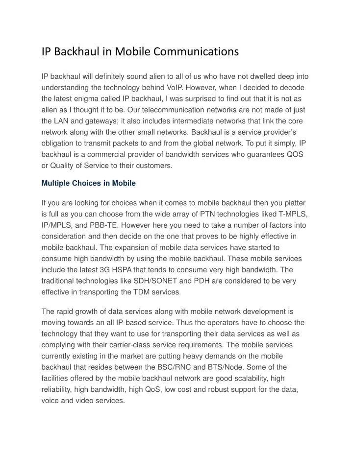 PPT - IP Backhaul in Mobile Communications PowerPoint Presentation, free download - ID:7111043