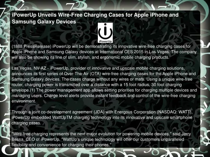 PPT - iPowerUp Unveils Wire-Free Charging Cases PowerPoint Presentation - ID:7112953