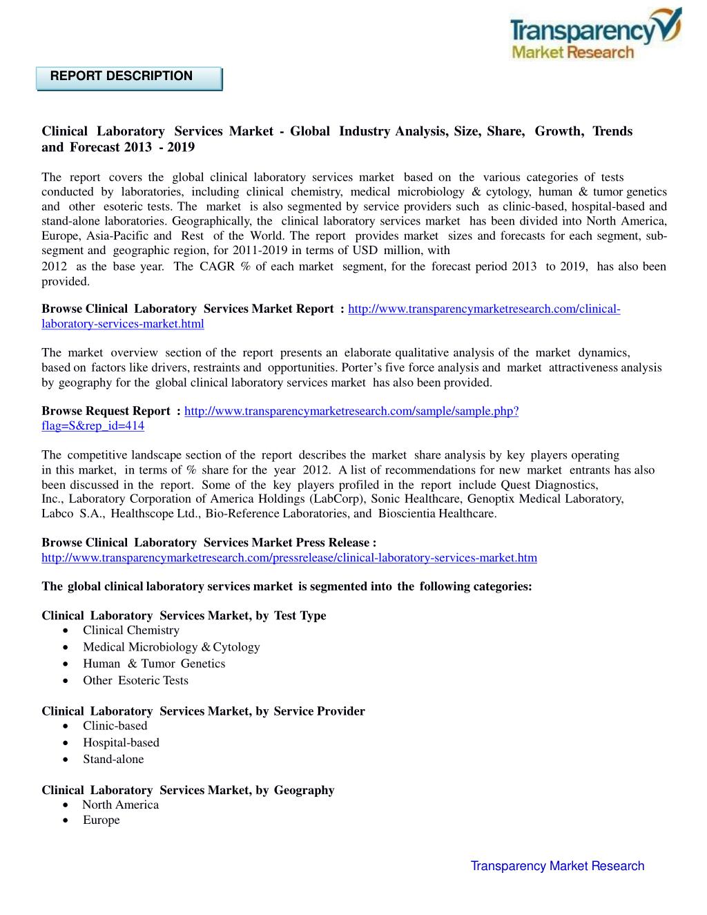 PPT - Clinical Laboratory Services Market - Global Industry Analys ...