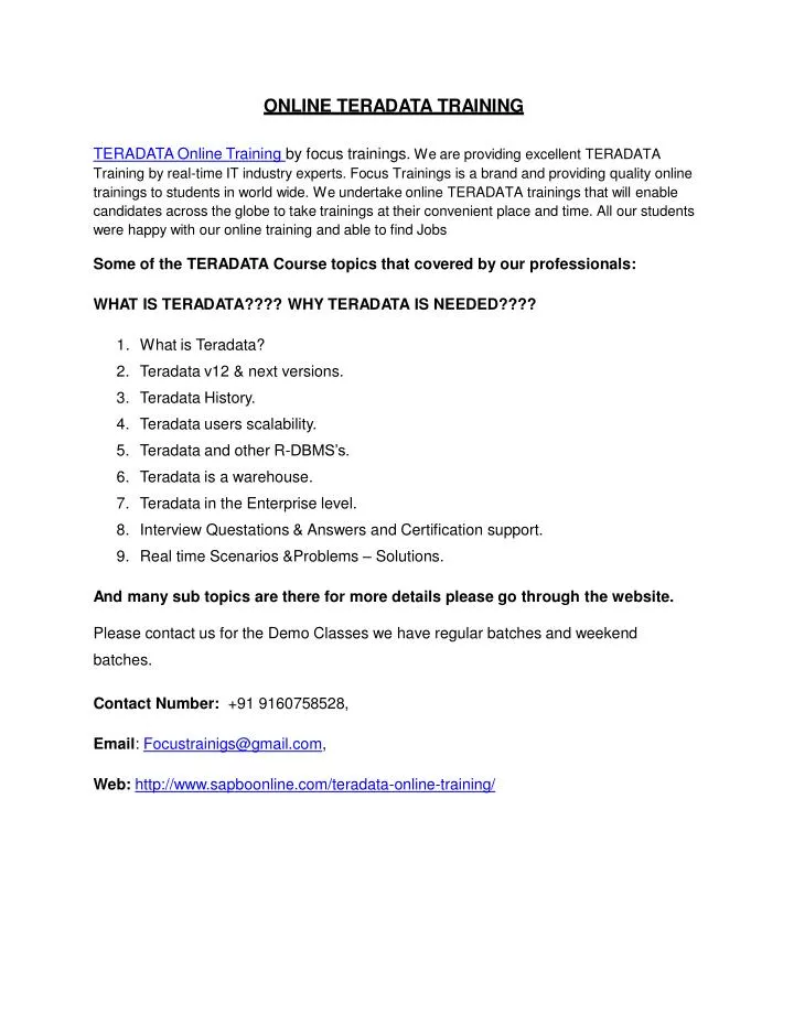 PPT - Online TERADATA Training PowerPoint Presentation, free download - ID:7121386